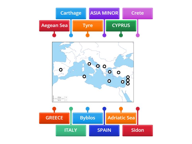 Phoenician Trade Map Location - Labelled diagram