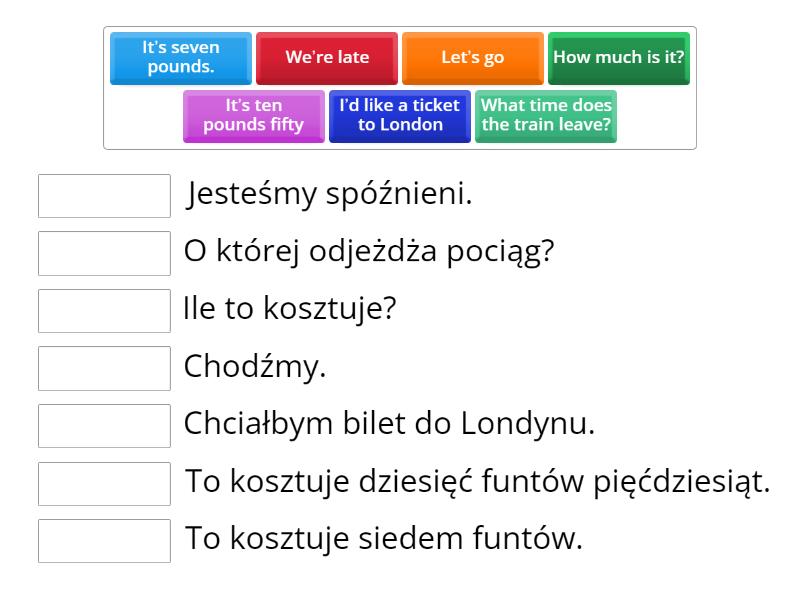 English Class A1+ klasa 5B Unit 7 lesson 4 A Buying a ticket Alex - Une las parejas