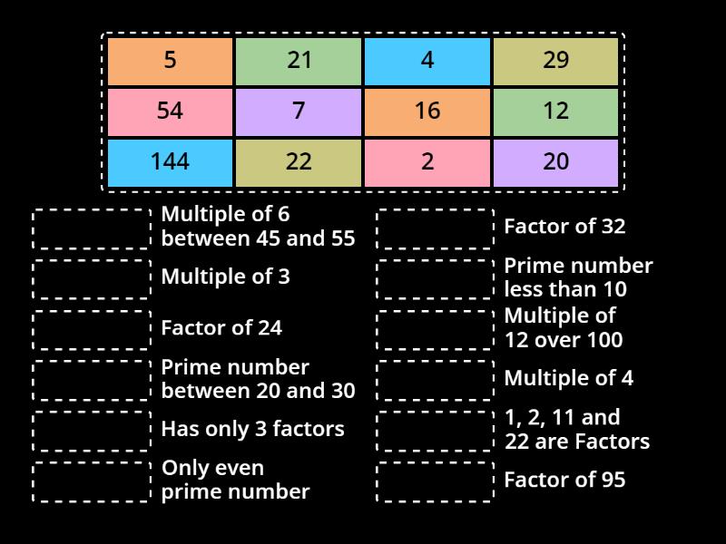 Maths Revision: Factors, multiples and primes - Match up