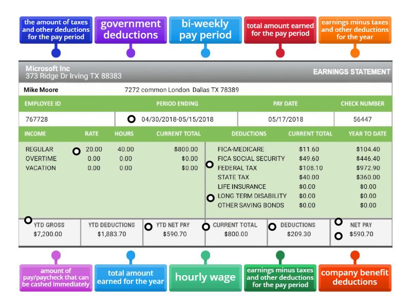 Paystub/Paycheck Breakdown - Labelled diagram