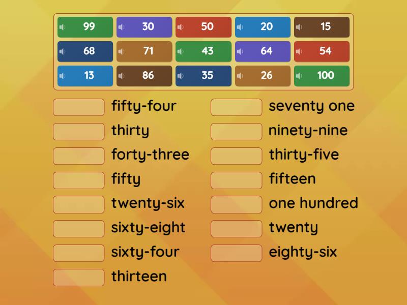 listening sound numbers 1 to 100 - Match up
