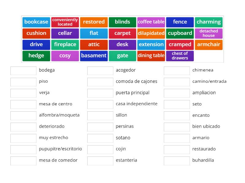 Elena vocabulario tema 4 primera parte - Match up