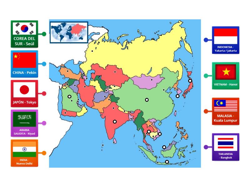 MAPA POLÍTICO MUDO ASIA - Diagrama con etiquetas