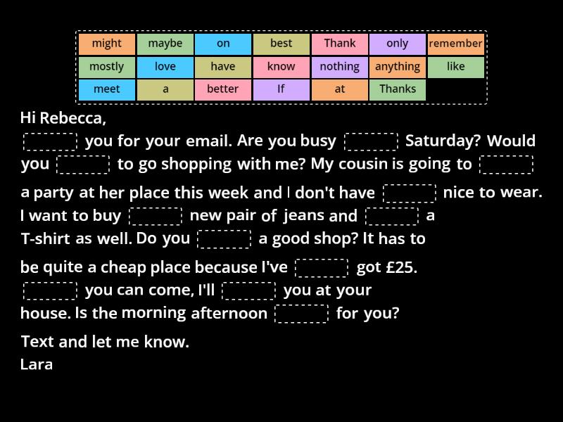 KET: Email - Complete the sentence