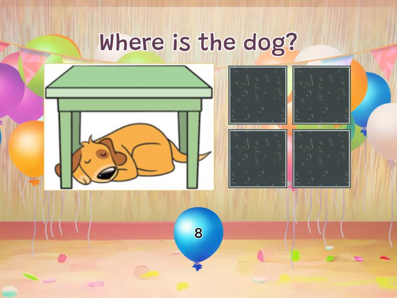 Prepositions - in on under behind - Win or lose quiz