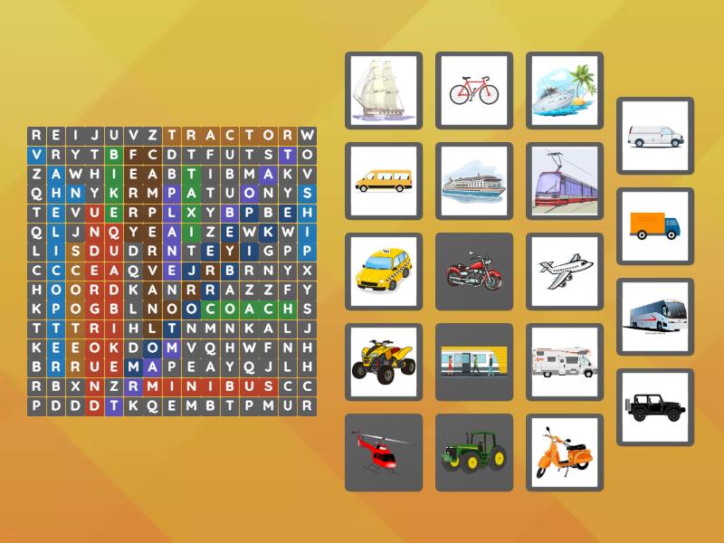 17. TRANSPORT AND VEHICLES - Wordsearch