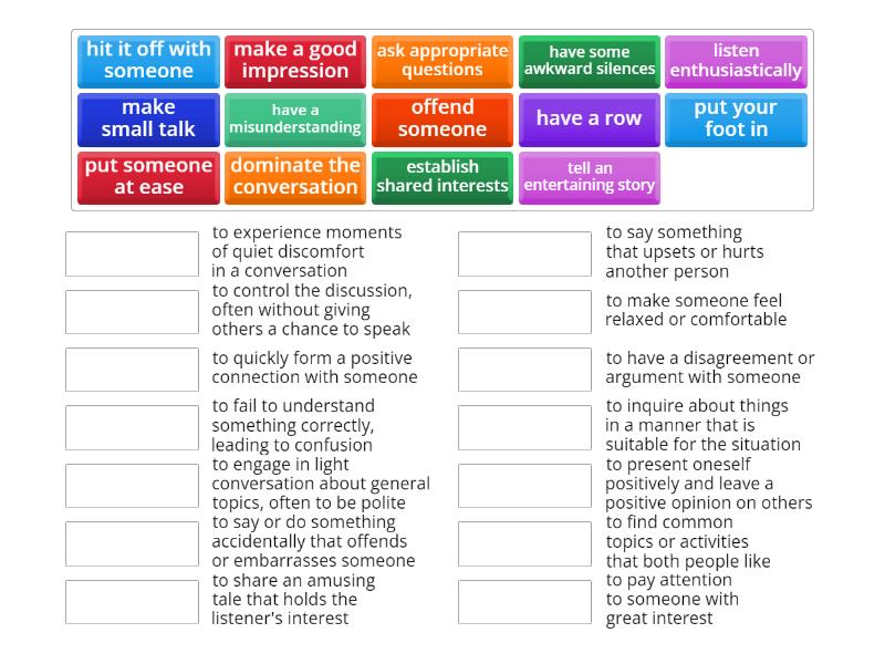 The rules of conversation: vocabulary - Match up