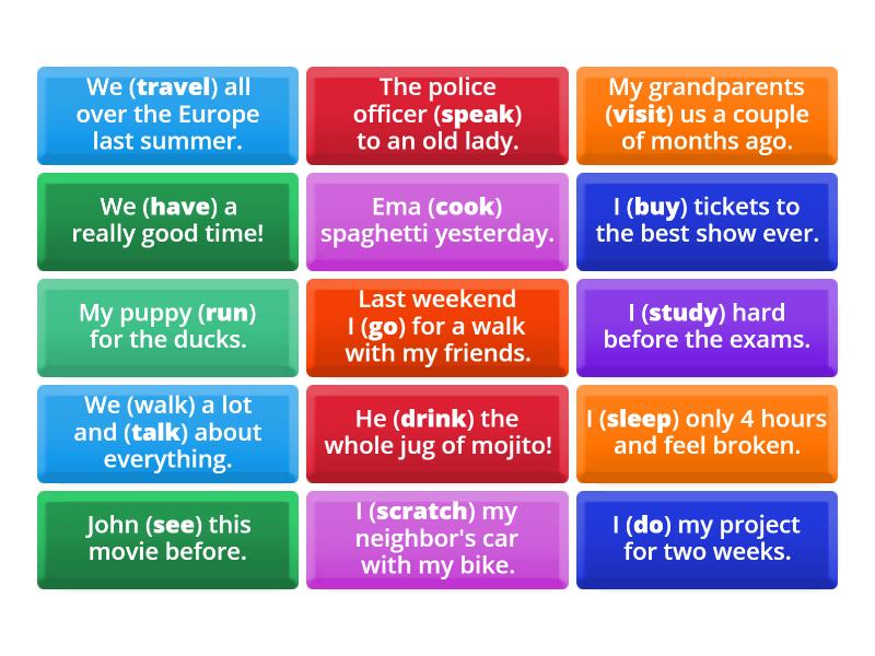 Past Simple regular and irregualr flash cards - Flip tiles