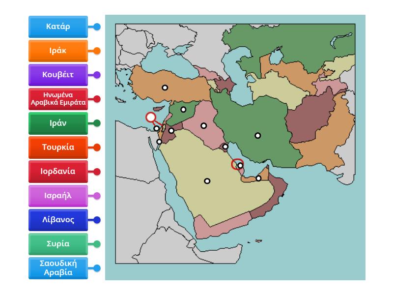 Πολιτικός Χάρτης Δυτικής Ασίας - Διάγραμμα με πινέζες