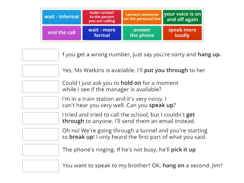 Phrasal verbs - Phone calls - Match up