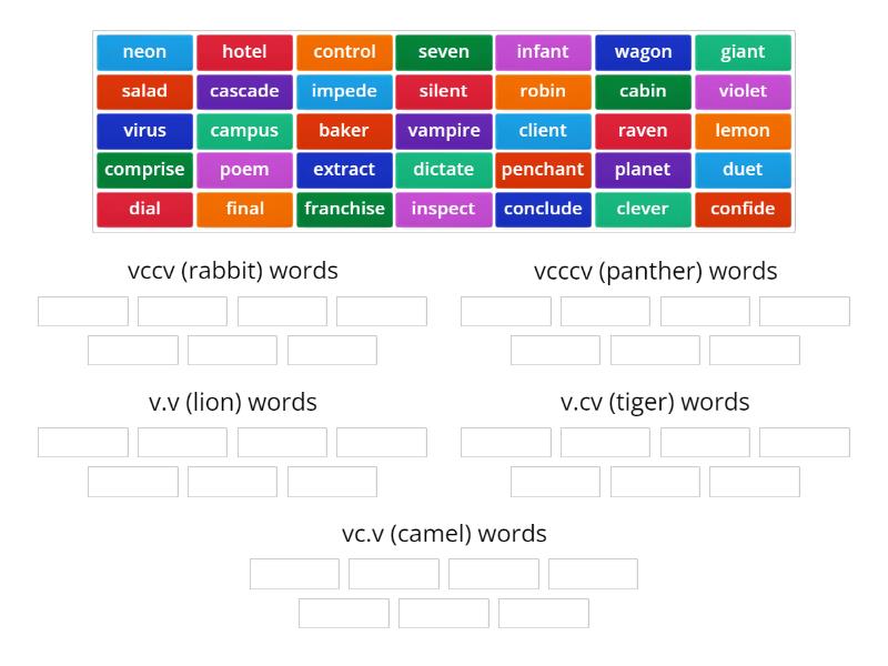 Syllable Division Word Sort - Group sort