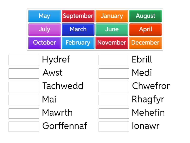 Misoedd y flwyddyn / Months of the year - Match up