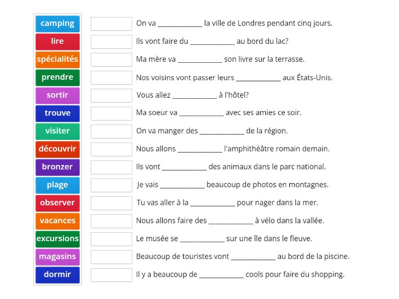 Dis donc 7 - Unité 3 - Activités de vacances - Vocabulaire - Match up