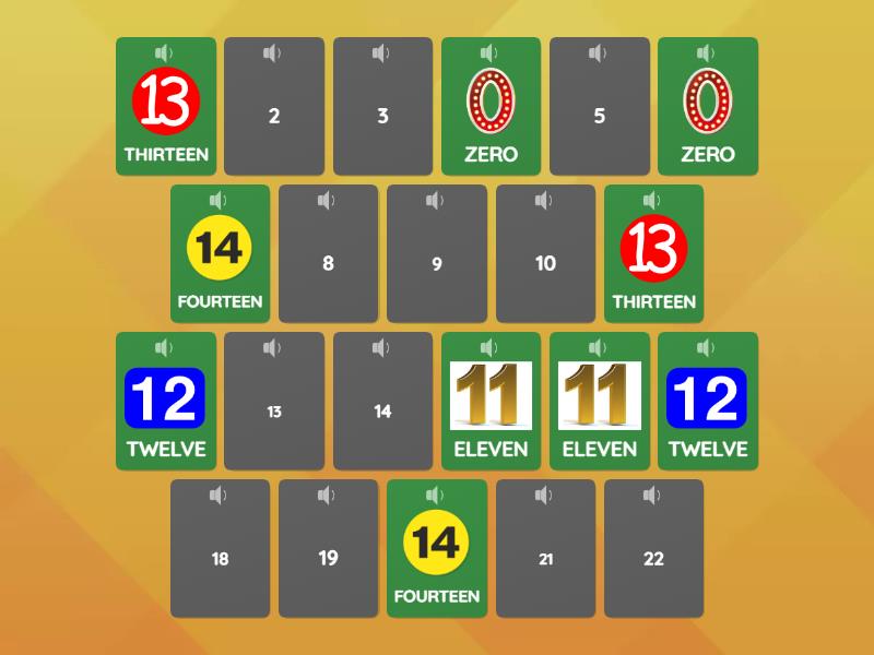 3. MEMORY GAME: NUMBERS 0 TO 20 - - Matching pairs