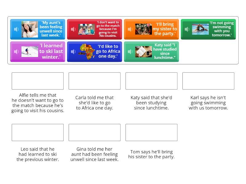 Matching Direct to Reported speech - Match up