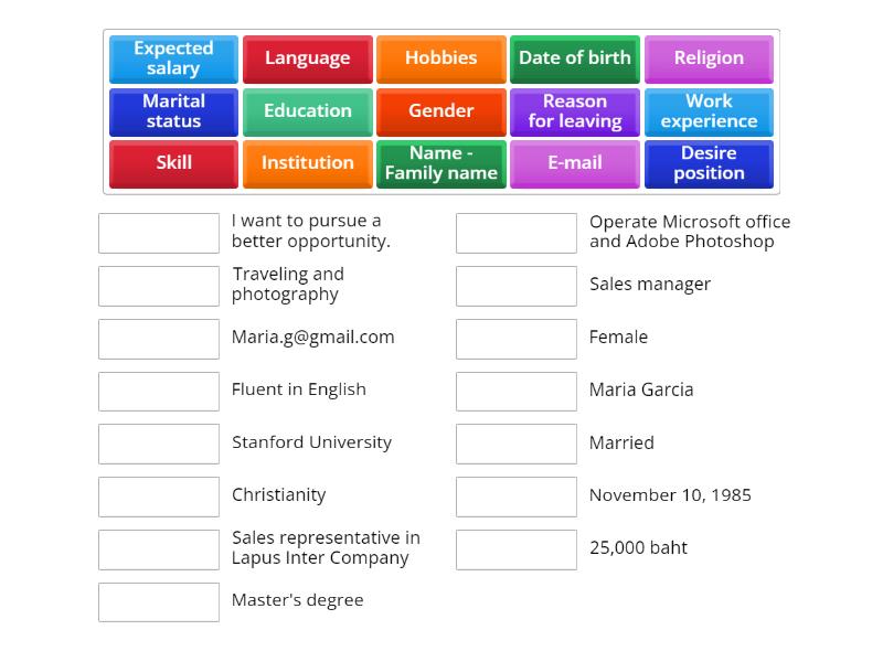 Match Application for Employment - Match up