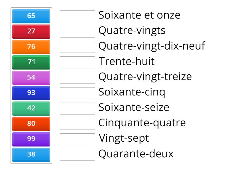 Les nombres (0-100) - Match up