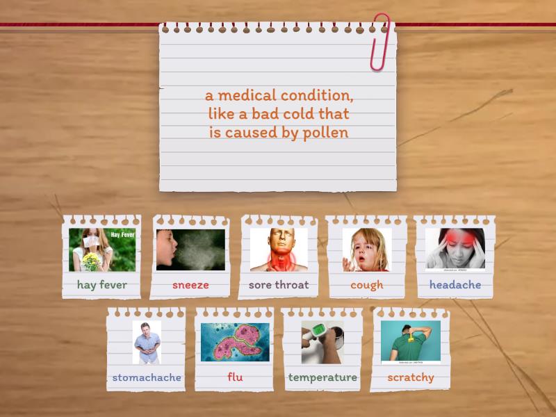 symptoms and illnesses interactive game - Find the match