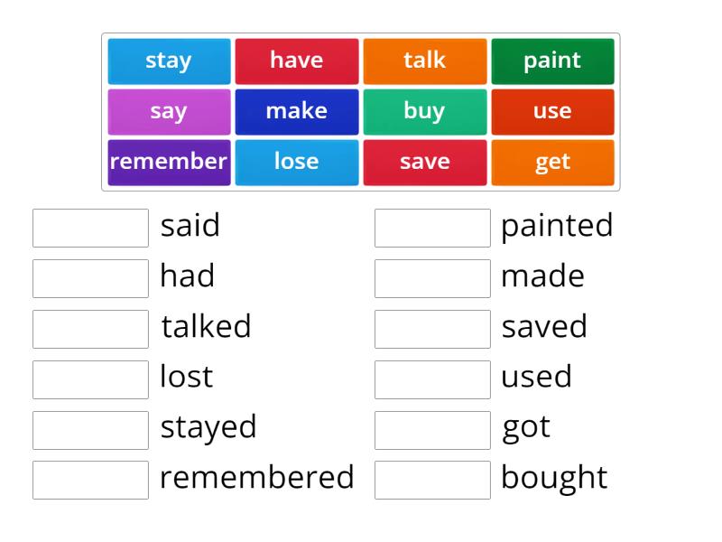 Present and Past Tense Verbs' - Match up