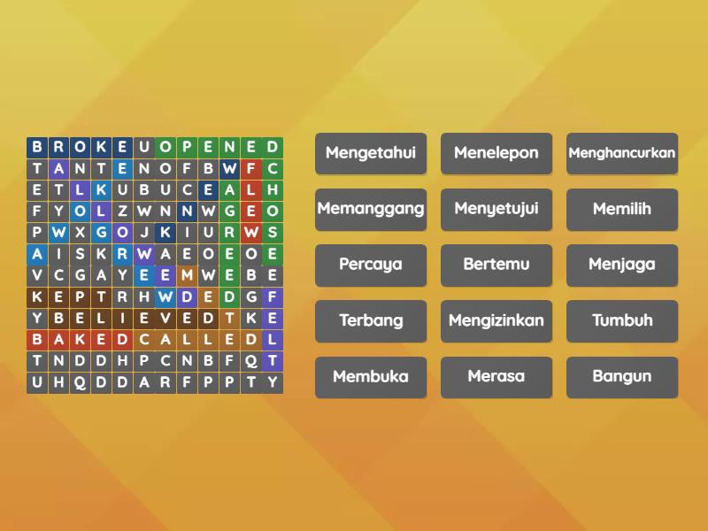 find verb 2 with the given clues! - Wordsearch