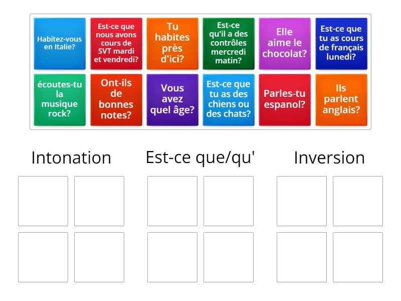 La forme interrogative - Ordenar por grupo
