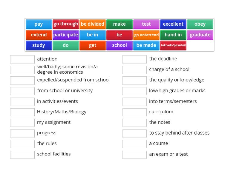 Education collocations EF intermediate - Une las parejas