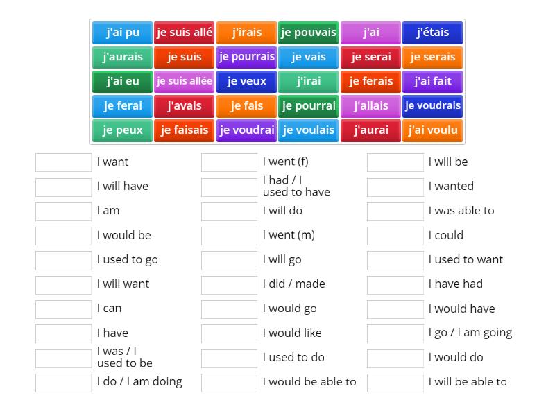 GCSE French key verbs - Match up