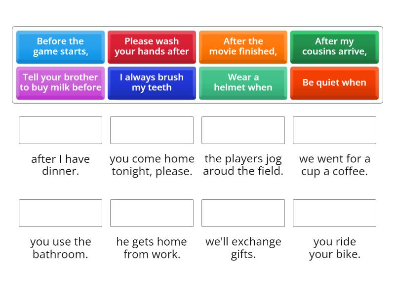 Time clauses before, after and when - Match up