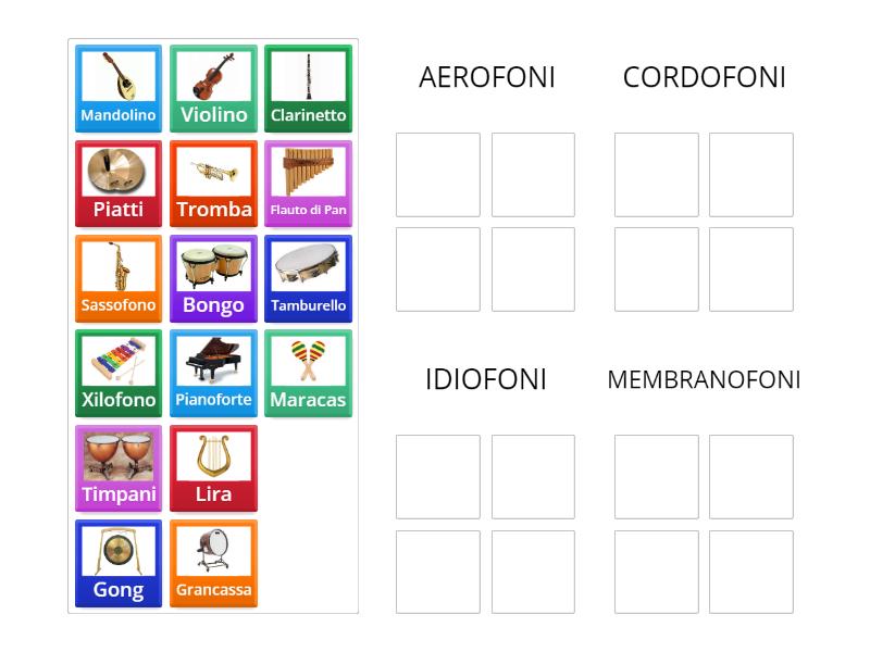 Aerofoni, cordofoni, idiofoni o membranofoni? - Group sort