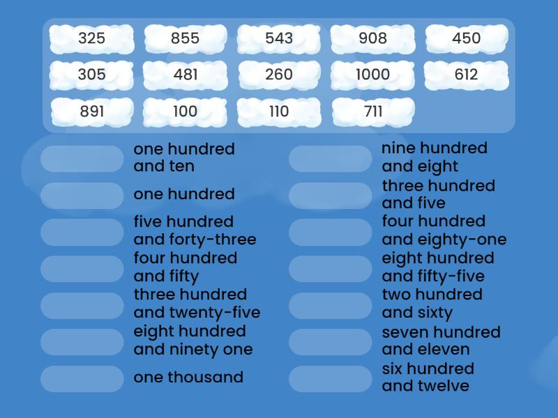 Numbers up to 1000 - Match up