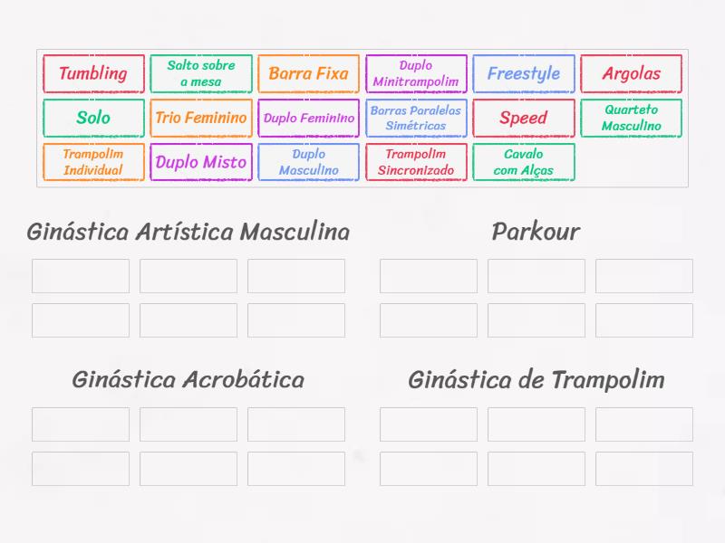 Classifique as modalidades ginásticas de acordo com as provas - Group sort