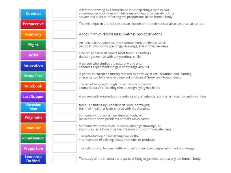 Leonardo Da Vinci EAL Key Words - Match up