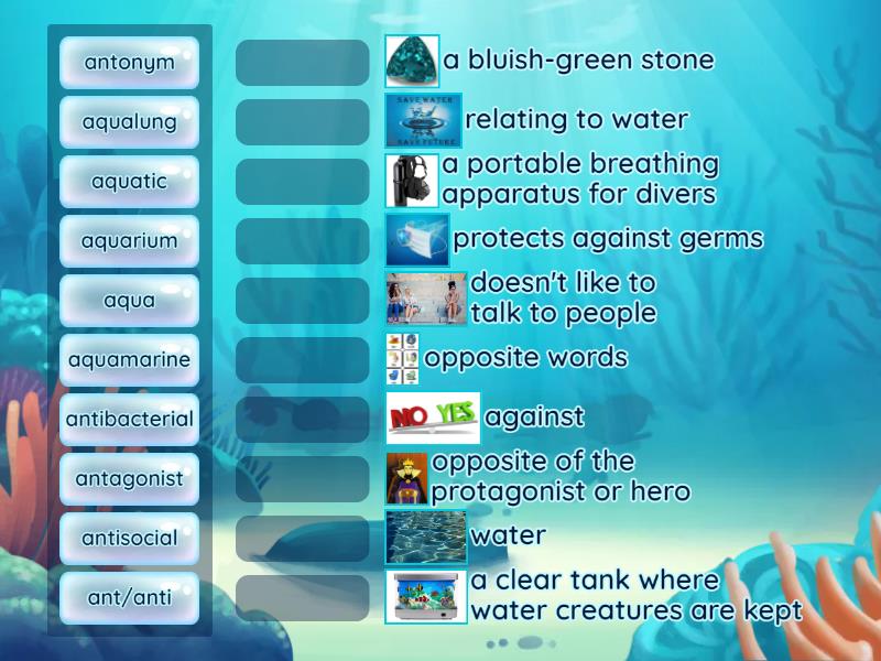 Prefixes ant-/anti-/aqua- - Match up