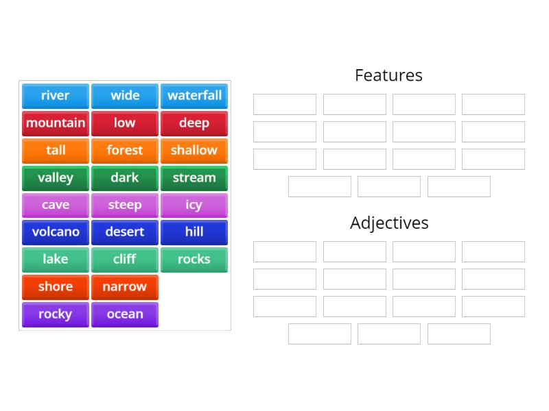 Landscape adjectives and features. - Ordenar por grupo