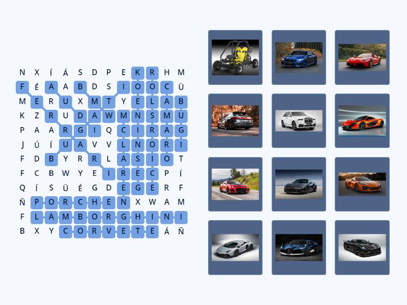 coches deportivos - Sopa de letras