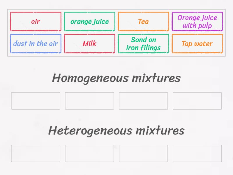 Types of mixtures - Group sort