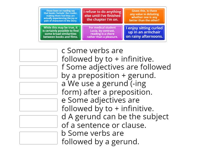 Prepare! 8 Unit 6 Gerunds and Infinitives ex 1 - Match up