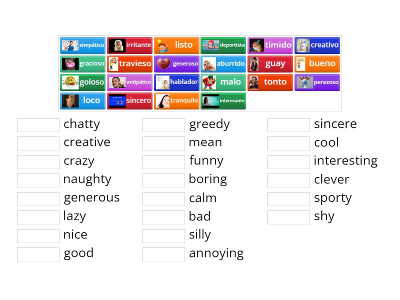 Spanish adjectives - Personality - Match up