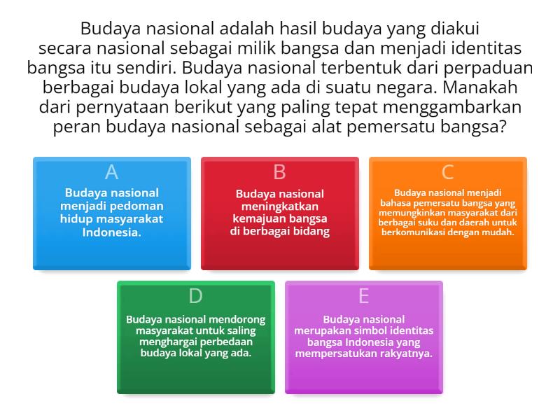 budaya nasional sebagai alat pemersatu bangsa - Cuestionario
