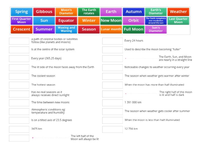 Earth Science - Match up