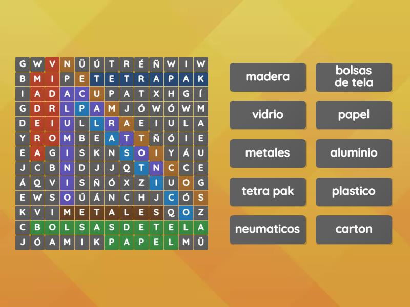 Palabras verdes:El mundo del reciclaje. - Sopa de letras
