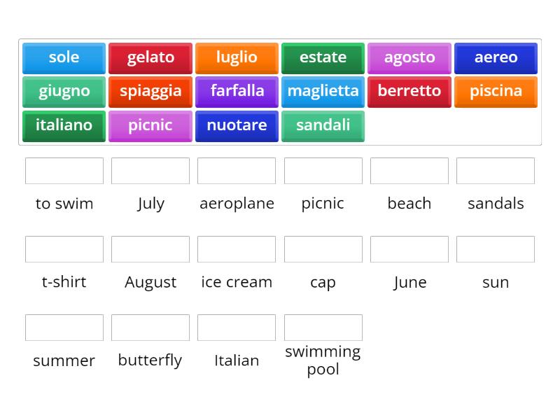 Summer words in Italian - Match up
