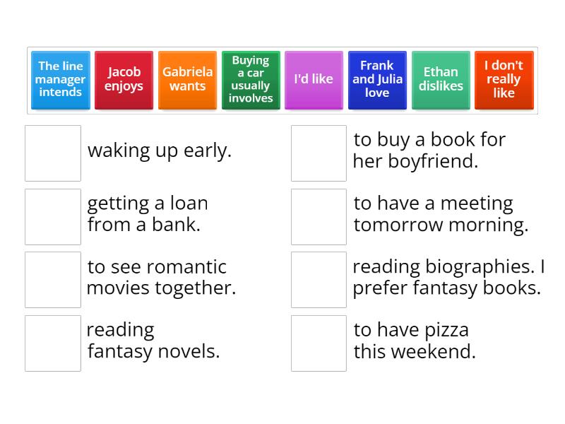 Gerunds and Infinitives match sentences B - Match up