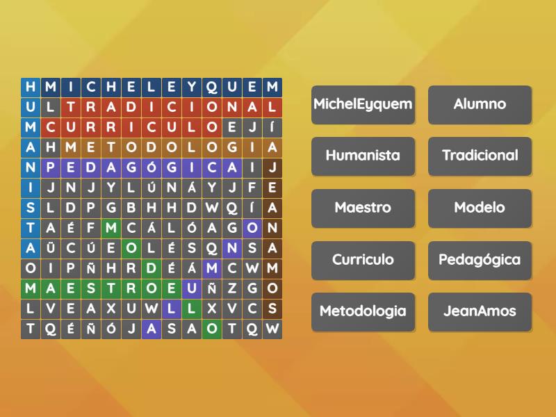 Los modelos pedagógicos Tradicional y humanista - Sopa de letras