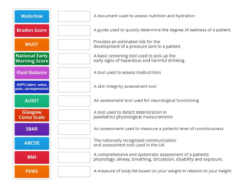 Clinical Assessment Tools in Nursing - Match up