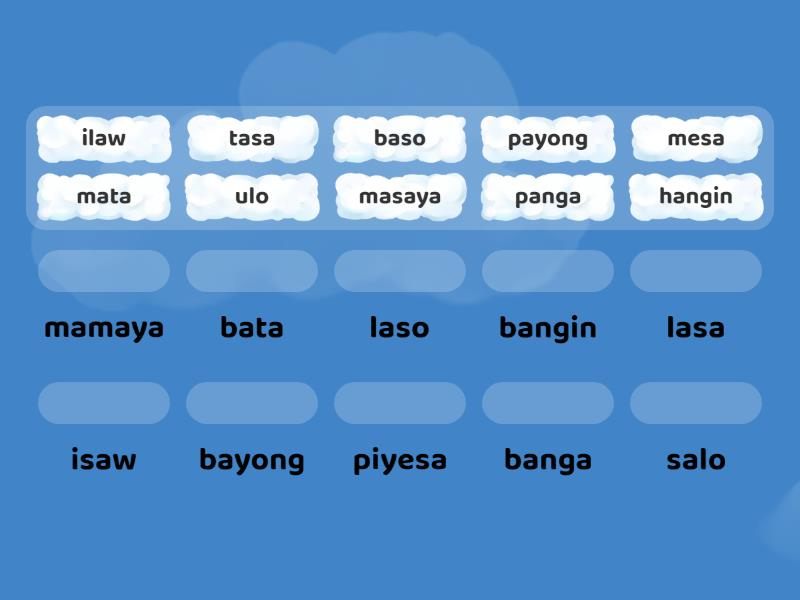 Pagtambalin ang mga salitang magkatugma. - Match up