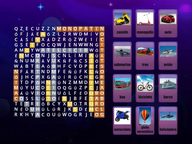 SOPA DE LETRAS Medios de transporte - Wordsearch