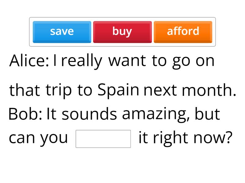 "Money" vocabulary - Complete the sentence