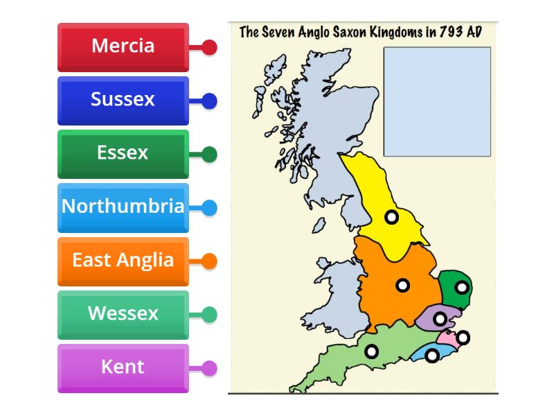 The Seven Anglo-Saxon Kingdoms - Labelled diagram