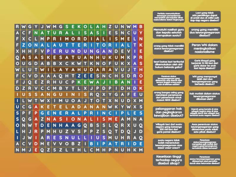 KUIS PPKN SEMESTER 2 BAB 2 KELAS X - Wordsearch